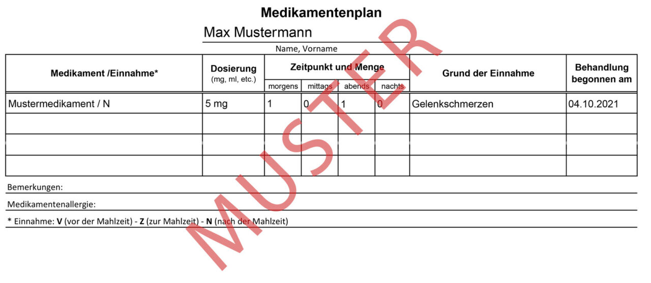Medikamentenplan | Ärztezentrum Friedrichshain